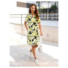 Druckkleid Inspirationen "Druck-Kleid", Damen, Gr. 46, Normalgr&ouml;&szlig;en, pistazie, schwarz, bedruckt, 100% Viskose, bedruckt, gemustert, mehrfarbig, knielang, V-Ausschnitt, Kleider Druckkleid