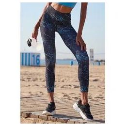 Leggings Lascana ACTIVE, Damen, Gr. L (44/46), N-Gr, blau (schwarz, blau), Obermaterial: 82% Polyester, 18% Elasthan, bedruckt, gemustert, mehrfarbig, figurbetont lang, Hosen Leggings, Abstrakte Musterung