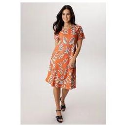 Sommerkleid Aniston SELECTED, Damen, Gr. 42, N-Gr, orange, schwarz, hellblau, Jersey, Obermaterial: 85% Viskose, 10% Polyester, 5% Elasthan, bedruckt, gebl&uuml;mt, gemustert, figurumspielend kniefrei, Rundhals, Kleider Sommerkleid, in leichter A-Linien-Form - NEUE KOLLEKTION