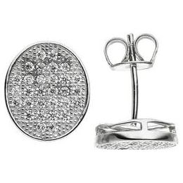 Paar Ohrstecker Jobo "Ohrringe Silberohrringe oval 11 mm", silber 925, wei&szlig;, Ohrringe, Damen, Silber 925 (Sterlingsilber), 925 Silber mit 60 Zirkonia
