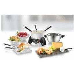 Unold Elektro-Fondue "48615", silber (edelstahlfarben), B:24,6cm H:16,5cm T:17,5cm, Fondues, Edelstahl-Fonduetopf plus feuerfestem Keramiktopf