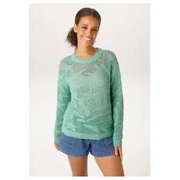 Strickpullover Aniston CASUAL, Damen, Gr. 36, salbei, Strick, Obermaterial: 100% Baumwolle, unifarben, l&auml;ssig geschnitten h&uuml;ftlang, Rundhals, Rippstrickb&uuml;ndchen, Pullover Strickpullover, im trendigen Ajour-Muster mit eingestrickten Motiven - NEUE KOLLEKTION