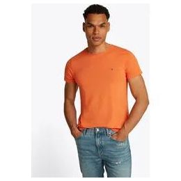 T-Shirt Tommy Hilfiger "STRETCH SLIM FIT", Herren, Gr. XL, brilliant orange, Jersey, Obermaterial: 96% Baumwolle, 4% Elasthan, slim fit normal, Rundhals, Shirts T-Shirt, unifarben, casual, slim fit, Baumwollmix, Rundhals