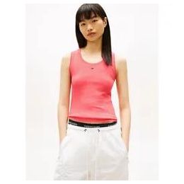 Tommy Hilfiger Tanktop TOMMY JEANS "TJW ESSENTIAL RIB TANK EXT", Damen, Gr. S (36), tropical blush, Single Jersey, Obermaterial: 95% Baumwolle, 5% Elasthan, gestreift, figurbetont kurz, Rundhals, Tops Tanktop, mit gerippter Struktur