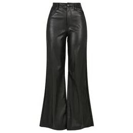 Stoffhose Urban Classics "Urban Classics Damen Ladies Faux Leather Wide Leg Pants", Damen, Gr. 28, Normalgr&ouml;&szlig;en, schwarz, 100% Polyester, unifarben, loose fit, Hosen Stoffhose