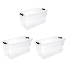 Aufbewahrungsbox keeeper "Cornelia, 3er Set, 83 L, 79,5 x 39,5 x 40 cm", transparent, B:79,5cm H:40cm T:39,5cm, Kunststoff, Aufbewahrungsboxen, Aufbewahrungsbox, durch Clips verschlie&szlig;bar, Griffe am Boden