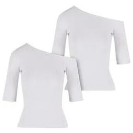 T-Shirt Urban Classics "Urban Classics Ladies Organic Asymmetric Rib Tee 2-Pack", Damen, Gr. XS, wei&szlig; wei&szlig;, 100% Baumwolle, unifarben, skinny fit, asymmetrischer Ausschnitt, Shirts T-Shirt