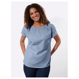 Schlupfbluse Casual Looks, Damen, Gr. 54, bleu, 50% Baumwolle, 50% Polyester, unifarben, Rundhals, Blusen Schlupfbluse