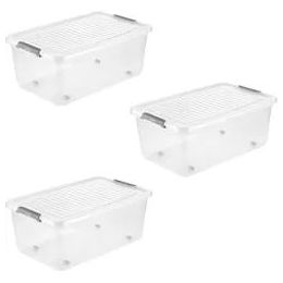 Aufbewahrungsbox keeeper "Clipbox Leo (Set 3 St.) 37 L, 59 x 38 x 24 cm", transparent, B:59cm H:24cm T:38cm, Kunststoff, Aufbewahrungsboxen, Aufbewahrungsbox, Schanierclips, Doppel&ouml;ffnung, 90 drehbare R&auml;der, fixierbarer Deckel