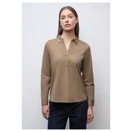 Langarmbluse Street One, Damen, Gr. 44, flowing beige, Web, 100% Baumwolle, unifarben, normal normal, V-Ausschnitt, B&uuml;ndchen, Blusen, aus reiner Baumwolle