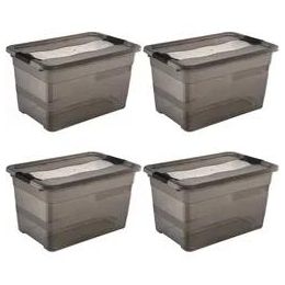 Aufbewahrungsbox keeeper "Cornelia, 4er Set, 52 L, 59,5 x 39,5 x 34 cm", crystal grau, B:59,5cm H:34cm T:39,5cm, Kunststoff, Aufbewahrungsboxen, Aufbewahrungsbox, durch Clips verschlie&szlig;bar, Griffe am Boden