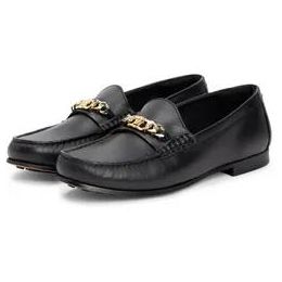 Loafer Tommy Hilfiger "TH CHAIN LEATHER LOAFER", Damen, Gr. 41, schwarz, Leder, unifarben, Schuhe Loafer, Businesschuh, Slipper, Schlupfschuh mit goldfarbener Zierkette