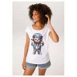 T-Shirt Aniston CASUAL, Damen, Gr. 40, wei&szlig;, braun, blau, grau, t&uuml;rkis, rot, beige, schwarz, Single Jersey, Obermaterial: 100% Baumwolle, bedruckt, figurumspielend h&uuml;ftbedeckend, Rundhals, Rollkante, Shirts T-Shirt, mit coolem Teddyb&auml;r Frontdruck - NEUE KOLLEKTION