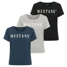 T-Shirt Mustang "T-Shirt Style Alma 3P 3er Pack", Damen, Gr. S, bunt (schwarz, grau, dunkelblau), Obermaterial: 100% Baumwolle CO., Shirts T-Shirt