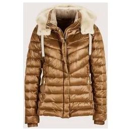 Madeleine Mode Kurzjacke MADELEINE "Wintermantel Elegante Jacke f&uuml;r kalte Tage", Damen, Gr. 46, braun (tabakbraun, perlwei&szlig;), Obermaterial: 34% Polyester COOLMAX(R) PES(Coolmax). 33% Polyamid PA. 33% Polyacryl PAN., Modern, Jacken Kurzjacke, Steppjacke, Webpelzeinatz, Wolleinsatz