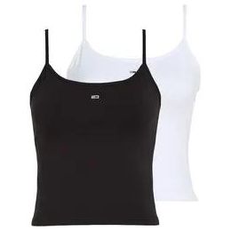 Tommy Hilfiger Tanktop TOMMY JEANS "TJW 2PACK ESSENTIAL STRAP TOP", Damen, Gr. S (36), schwarz-wei&szlig; (wei&szlig;, schwarz), Jersey, Obermaterial: 95% Baumwolle, 5% Elasthan, unifarben, figurbetont kurz, eckiger Ausschnitt, Tops Tanktop, mit Logo-Flag