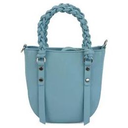 Schultertasche Harpa "HAYA", Damen, Gr. B/H/T: 19cm x 20cm x 19cm, hellblau, Polyurethan (PU), unifarben, Taschen Schultertasche, in abgerundeter Form mit geflochtenem Henkel