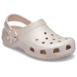 Clog Crocs "Classic Pearl Shine Clog K", M&auml;dchen, Gr. 36, beige (quartz), CrosliteTM, schimmernd, Schuhe Clog, Sommerschuh, Schlappen, Sandale mit Bl&uuml;tenapplikation