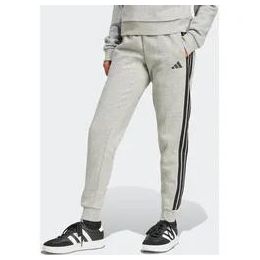 Sporthose Adidas SPORTSWEAR "ESSENTIALS 3-STREIFEN FLEECE-, SCHMAL GESCHNITTEN", Damen, Gr. M, N-Gr, medium grau heather, schwarz, normal, gr., Obermaterial: 55% Baumwolle, 36% Polyester, 9% Viskose, Hosen Sporthose, schmal geschnitten, f&uuml;r vielseitige Aktivit&auml;ten, aus Baumwollmix