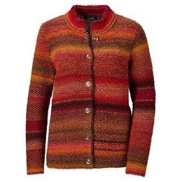 Strickjacke GOLDNER "Multicolor Woll-Jacke mit Stehkragen", Damen, Gr. 40, rot (rot, orange, gemustert), Obermaterial: 53% Schurwolle WV. 47% Polyacryl PAN., Sonstiges, Strickjacken Strickjacke, Multicolor-Ringeloptik