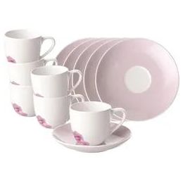 Villeroy & Boch Tasse VILLEROY & BOCH "Espressotassen mit Untertassen Rose Garden 70 ml 6er Set rosa", rosa, Porzellan, Trinkgef&auml;&szlig;e, Tasse