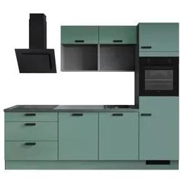 K&uuml;chenzeile IMPULS K&Uuml;CHEN "Breslau", Ausrichtung w&auml;hlbar, Schubk&auml;sten mit Soft-Close", k&uuml;che: gr&uuml;n, front: thymian, korpus: grafit, arbeitsplatte: marmor gr&uuml;n, B:260cm H:222,06cm T:60cm, Komplettk&uuml;chen-Sets, K&uuml;chenzeile, vormontiert, wahlweise mit E-Ger&auml;ten, Breite 260cm