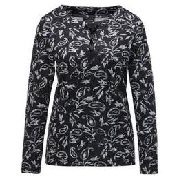 Print-Shirt GOLDNER "Kurzgr&ouml;&szlig;e Langarmshirt mit Metallic-Druck", Damen, Gr. 22, schwarz (schwarz, gemustert), Obermaterial: 50% Viskose CV. 45% Polyester PES. 5% Elasthan EL., gerade, Gerade, Shirts, Metallisches Garn