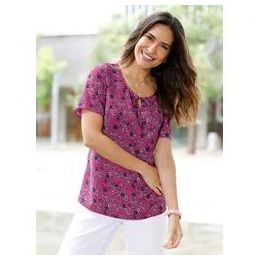 Schlupfbluse Classic Basics, Damen, Gr. 44, fuchsia, jeansblau, bedruckt, 100% Polyester, gebl&uuml;mt, gemustert, mehrfarbig, Rundhals, Blusen Schlupfbluse