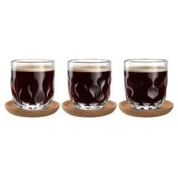 Latte-Macchiato-Glas Leonardo "Kaffee-Set mit Untersetzer Gocce 220 ml 3er Set transparent", bunt (transparent), 6 tlg., Glas, Trinkgef&auml;&szlig;e, Latte-Macchiato-Glas