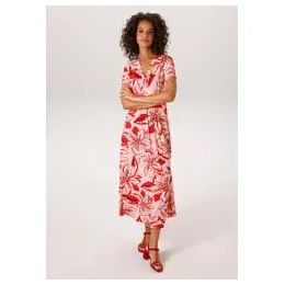 Sommerkleid Aniston CASUAL, Damen, Gr. 42, N-Gr, rosa, rot, beere, lachs, wollwei&szlig; bodeaux, Single Jersey, Obermaterial: 95% Viskose, 5% Elasthan, bedruckt, gebl&uuml;mt, figurumspielend wadenlang, V-Ausschnitt, Kleider Sommerkleid, mit farbharmonischen, gro&szlig;fl&auml;chigen Bl&uuml;ten bedruckt - NEUE KOLLEKTION