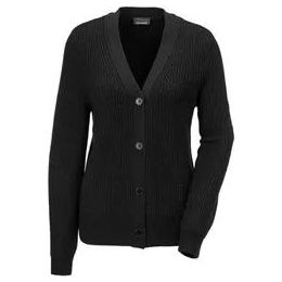Strickjacke GOLDNER "Kurzgr&ouml;&szlig;e Elegante Strickjacke mit V-Ausschnitt", Damen, Gr. 22, schwarz, Obermaterial: 70% Polyacryl PAN. 30% Schurwolle WV., V-Ausschnitt, Rippe, Strickjacken Strickjacke, Hochwertige Strickminderungen