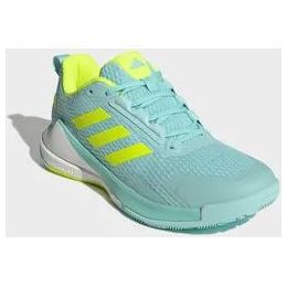 Hallenschuh Adidas PERFORMANCE "NOVAFLIGHT 2 INDOOR", Damen, Gr. 42, flash aqua, lucid lemon, ftwr wei&szlig;, Synthetik, Textil, Schuhe Hallenschuh, Volleyballschuh