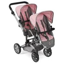 Bayer Chic 2000 Puppen-Zwillingsbuggy CHIC2000 "Linus Duo", rosa (melange grau, rosa), Puppenwagen, KinderB:80cm H:79cm T:80cm, Kunststoff, Polyester, Stahl, mit zwei abnehmbaren, bis in Liegeposition verstellbaren Sportsitzen, B:80cm H:79cm T:80cm