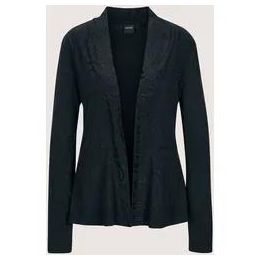 Madeleine Mode Langarmshirt MADELEINE "Shirtjacke Elegante Jersey-Jacke mit Schalkragen", Damen, Gr. 36, blau (marine, schwarz), Obermaterial: 49% Viskose CV. 45% Polyester PES. 6% Elasthan EL., Modern, Shirts Langarmshirt
