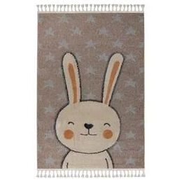 Kinderteppich Kayoom "Modena 415", beige, B:120cm H:11mm L:170cm, Polypropylen, Teppiche, Kinderteppich, auch in rund, Kurzflor, Hoch Tief, mit Fransen