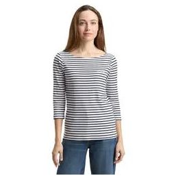3/4-Arm-Shirt Tom Tailor, Damen, Gr. L, sanftes wei&szlig; navy blau stripe, Single Jersey, Obermaterial: 97% Baumwolle, 3% Elasthan, gestreift, regular fit h&uuml;ftbedeckend, U-Boot-Ausschnitt, Shirts 3/4-Arm-Shirt, im Streifen-Design