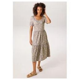 Sommerkleid Aniston CASUAL, Damen, Gr. 36, N-Gr, rauchblau, terrakotta, gelb, orange, gr&uuml;n, wei&szlig;, rosa, braun, Single Jersey, Obermaterial: 95% Baumwolle, 5% Elasthan, Paisley, bedruckt, gebl&uuml;mt, figurumspielend wadenlang, Rundhals, Kleider Sommerkleid, mit romantischem Blumendruck und Paisley-Muster - NEUE KOLLEKTION