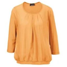 Kurzarmbluse GOLDNER "Chiffon-Shirt mit 3/4-Arm, Rundhals", Damen, Gr. 46, gelb (safran), Obermaterial: 95% Viskose CV. 5% Elasthan EL., Casual, Sonstiges, Blusen, keine/nicht relevant