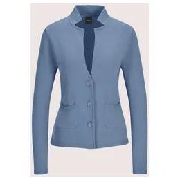 Madeleine Mode Strickjacke MADELEINE "Strickblazer Eleganter Blazer mit feinem Glattstrick", Damen, Gr. 48, blau (rauchblau), Obermaterial: 100% Baumwolle CO., Modern, Strickjacken Strickjacke, Hautsympathische Baumwolle
