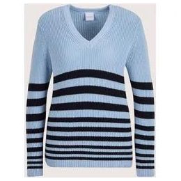 Madeleine Mode Longpullover MADELEINE "Strickpullover Moderner Strickpullover im Ringel-Design", Damen, Gr. 40/42, blau (bleu, marine), Obermaterial: 50% Baumwolle CO. 50% Polyacryl PAN., Modern, Pullover Longpullover, Edles Perlfang-Muster