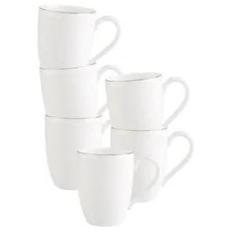 Villeroy & Boch Tasse VILLEROY & BOCH "Becher mit Henkel Anmut Platinum No. 1 300 ml 6er Set wei&szlig;", wei&szlig;, 6 tlg., Porzellan, Trinkgef&auml;&szlig;e, Tasse