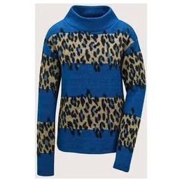 Madeleine Mode Langarmshirt MADELEINE "Sweatshirt Leo-Design Pullover mit Stehkragen", Damen, Gr. 48, blau (royalblau, multicolor), Obermaterial: 40% Polyamid PA. 35% Polyester PES. 25% Viskose CV., Modern, Shirts Langarmshirt
