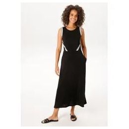 Sommerkleid Aniston CASUAL, Damen, Gr. 40, N-Gr, schwarz, wei&szlig;, Jersey, Obermaterial: 95% Polyester, 5% Elasthan, kontrastfarbene Details, unifarben mit Farbeinsatz, figurumspielend wadenlang, Rundhals, Kleider Sommerkleid, mit gestreiften Tapes verziertem Oberteil - NEUE KOLLEKTION