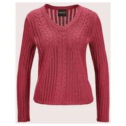 Madeleine Mode Longpullover MADELEINE "Pullover Zopfpullover mit Ajour-Elementen", Damen, Gr. 40/42, rosa (rosenholz), Obermaterial: 50% Baumwolle CO. 50% Polyacryl PAN., Modern, normal, V-Ausschnitt, Pullover Longpullover