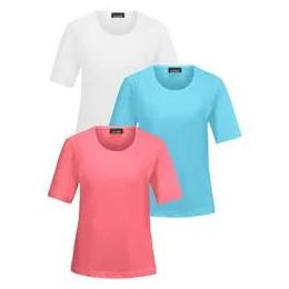 Kurzarmshirt GOLDNER "T-Shirt im 3er-Pack", Damen, Gr. 52, wei&szlig; (wei&szlig;, eisblau, dahlie), Obermaterial: 95% Baumwolle CO. 5% Elasthan EL., gerade, elastischer Saum, Shirts, keine/nicht relevant