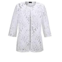 Langmantel GOLDNER "Wei&szlig;e Jacke mit Bl&auml;tterdessin", Damen, Gr. 42, wei&szlig;, Obermaterial: 100% Polyester PES., gerade, Sonstiges, M&auml;ntel, Aus floraler Bl&auml;tterspitze