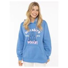 Hoodie Zwillingsherz "Ahoi K&auml;pt ́n", Damen, Gr. S/M, mittelblau, Sweatware, Obermaterial: 80% Polyester, 20% Baumwolle, Sweatshirts Hoodie, Mini-Me,mit s&uuml;&szlig;em Seehund mit Kapit&auml;nsm&uuml;tze und K&auml;ngurutasche