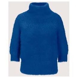 Madeleine Mode Longpullover MADELEINE "Pullover Weicher Strick mit Ballon&auml;rmeln", Damen, Gr. 44/46, blau (royalblau), Obermaterial: 79% Polyamid PA. 11% Viskose CV. 8% Schurwolle WV. 2% Kaschmir WS., Modern, normal, Pullover Longpullover, Softer Flauschpullover mit Kurzarm