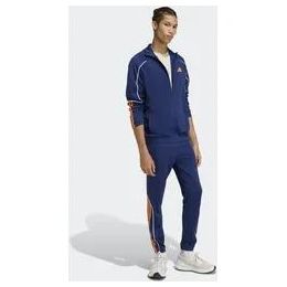Trainingsanzug Adidas SPORTSWEAR "STADIUM 3-STREIFEN", Herren, Gr. L, dunkelblau, pure orange, Obermaterial: 100% Polyester, Sportanz&uuml;ge Trainingsanzug, zweiteiliges Set aus Jacke und Hose, aus leichtem Polyester