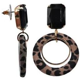 Paar Ohrstecker Firetti "Schmuck Geschenk Leo-Ohrstecker", gelbgoldfarben, beige, schwarz, Ohrringe, Damen, Kunststoff Metall Textil, Kunststoff, Metall, Textil